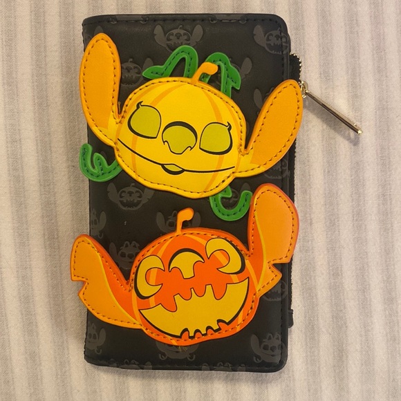 Loungefly & Disney | Bags | Loungefly Wallet Stitch Angel Pumpkins ...